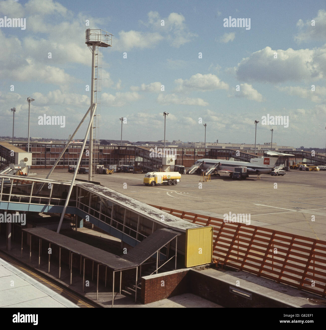 Apron at No. 1 building with a Trident aircraft at Heathrow Airport ...