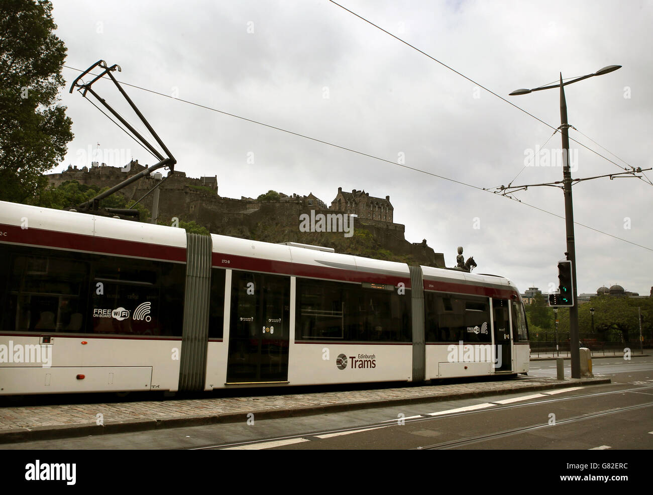 Edinburgh trams operating on princes street in edinburgh hi-res stock ...
