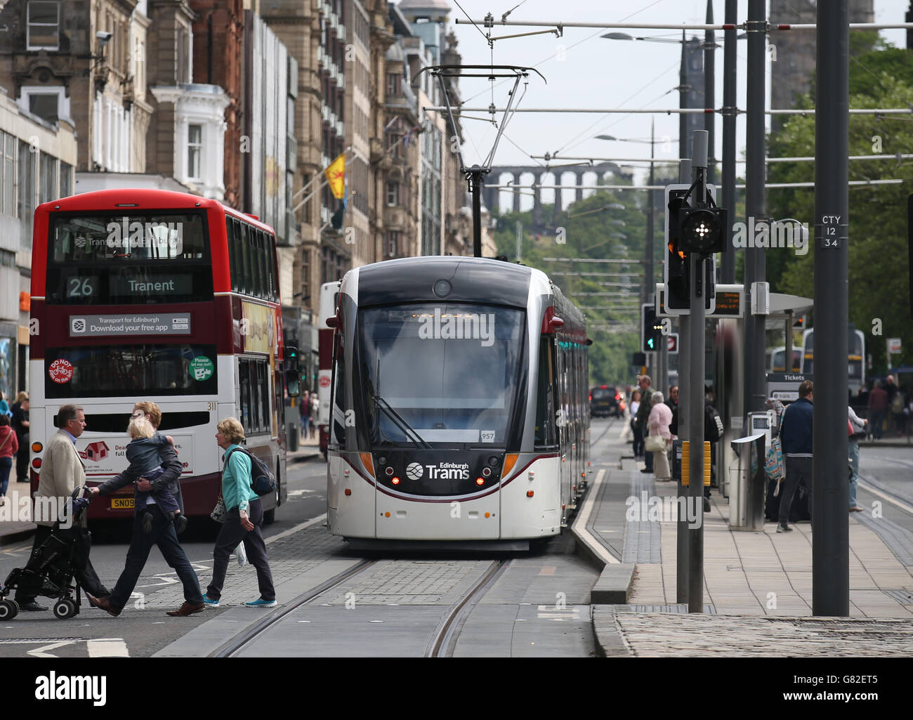 Edinburgh Tram Stock. Edinburgh Trams operating on Princes Street in ...