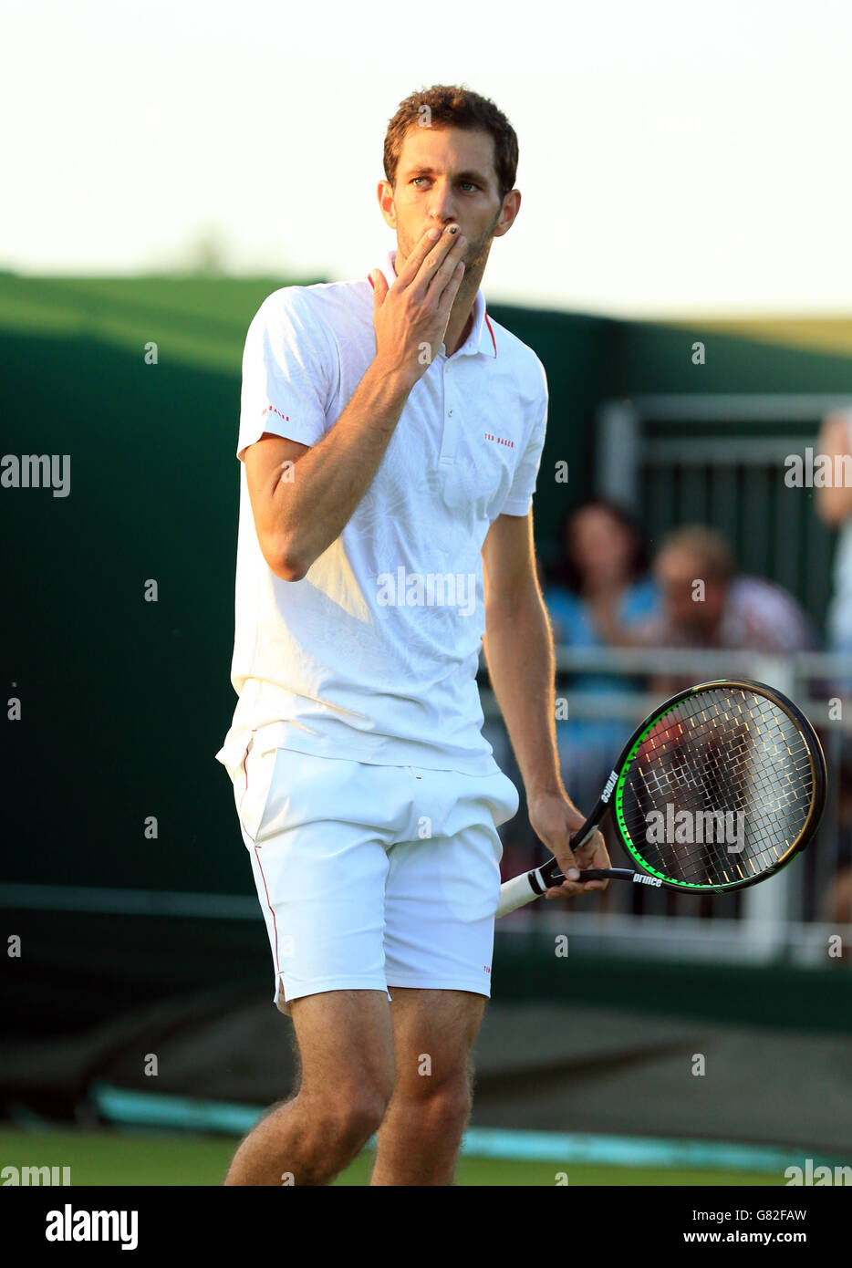 James Ward celebrates victory against Luca Vanni during day two of the ...