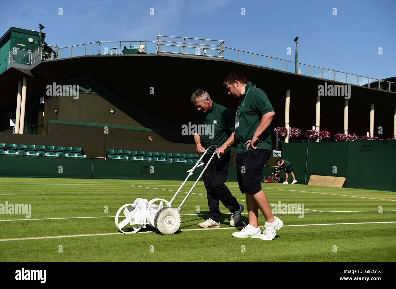 Lines are painted on court nice ahead of day Three of the Wimbledon ...