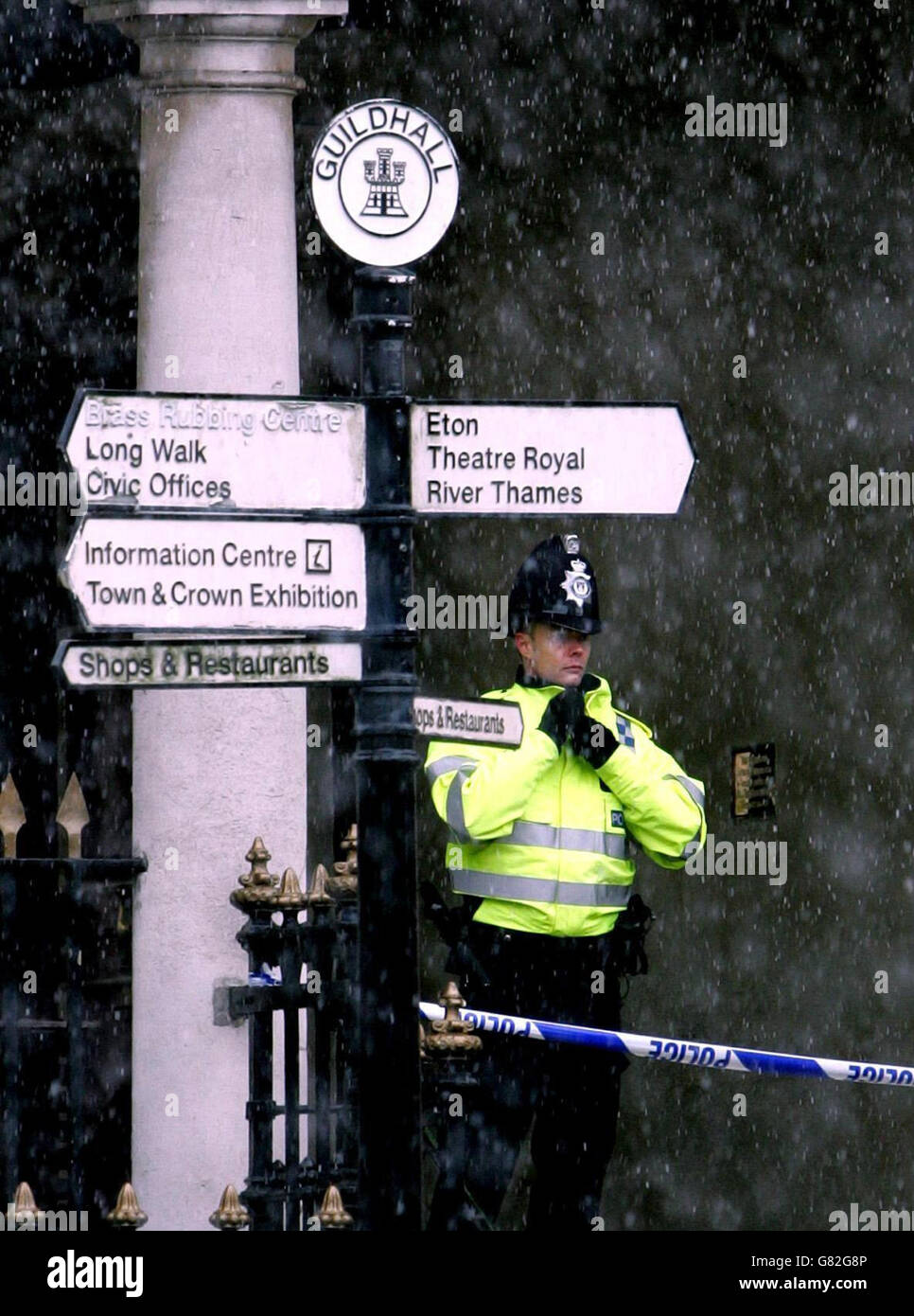 A police officer at The Guildhall in Windsor, as preparations continue ...