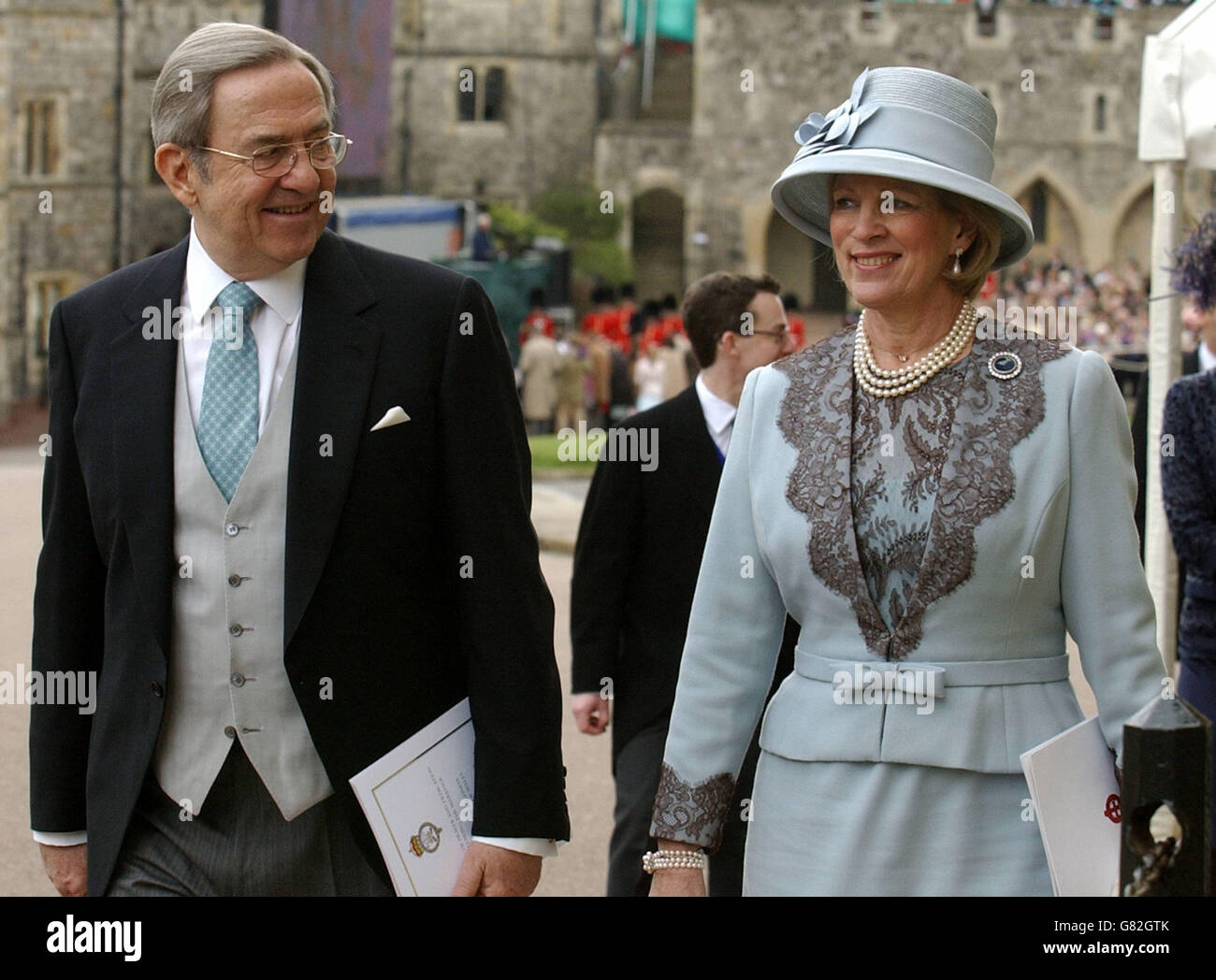 Greek king constantin princess anne marie arrive st georges chapel hi ...