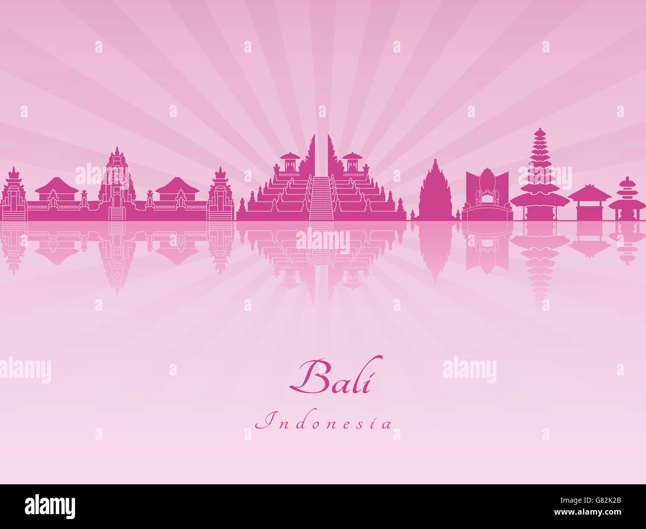 Bali skyline in purple radiant orchid in editable vector file Stock ...