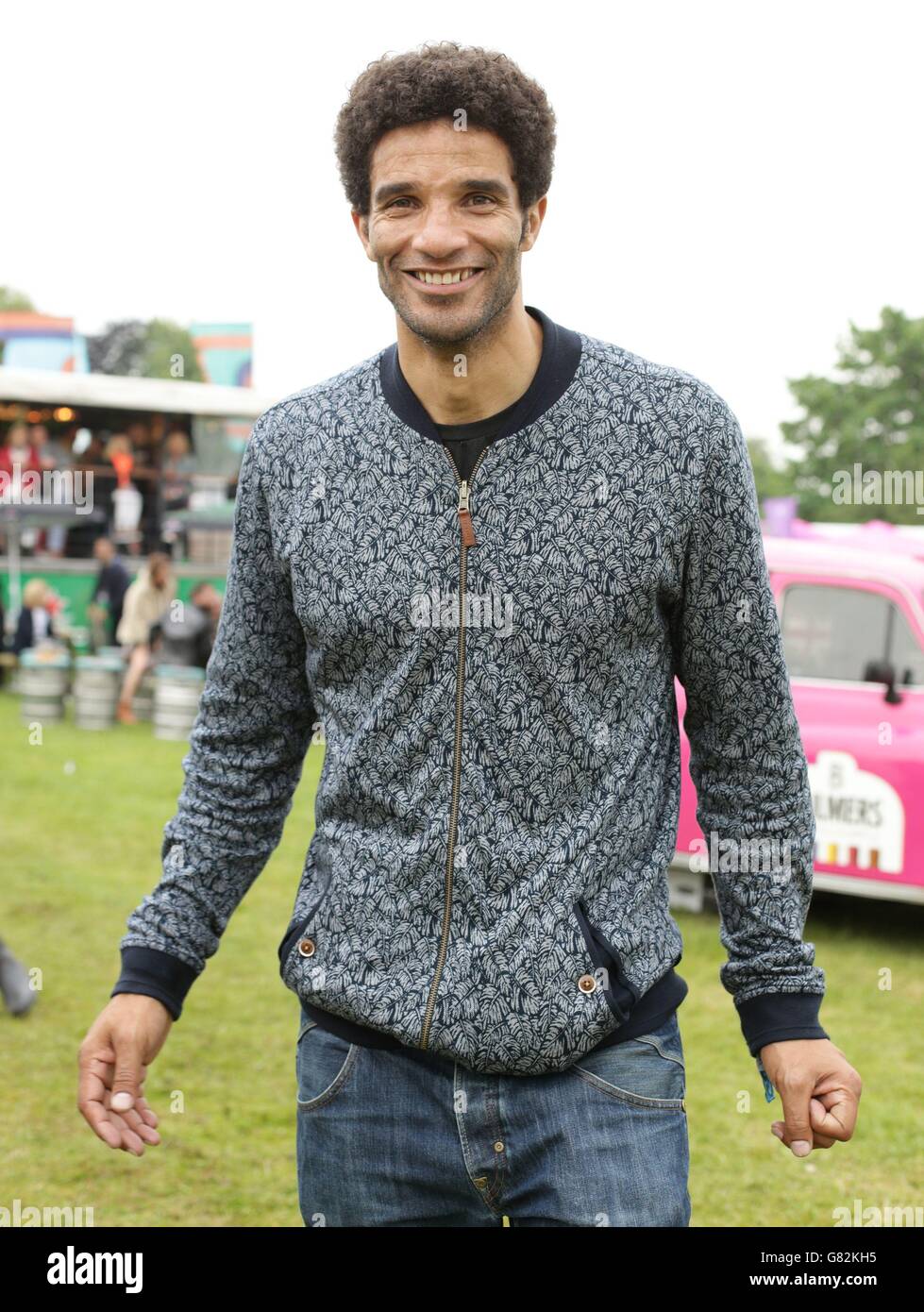 David James backstage at the Isle of Wight Festival, in Seaclose Park ...