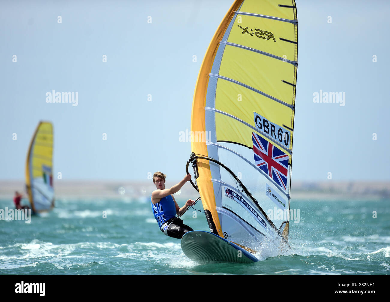 Great Britain's Sam Sills competes in the Men's Windsurfing during day ...