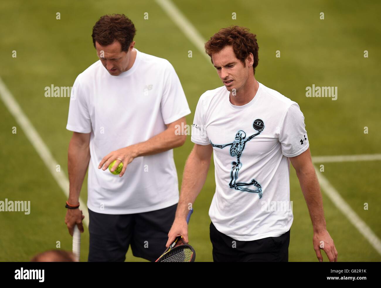 Great Britain's Andy Murray (right) with coach Jonas Bjorkman as he ...