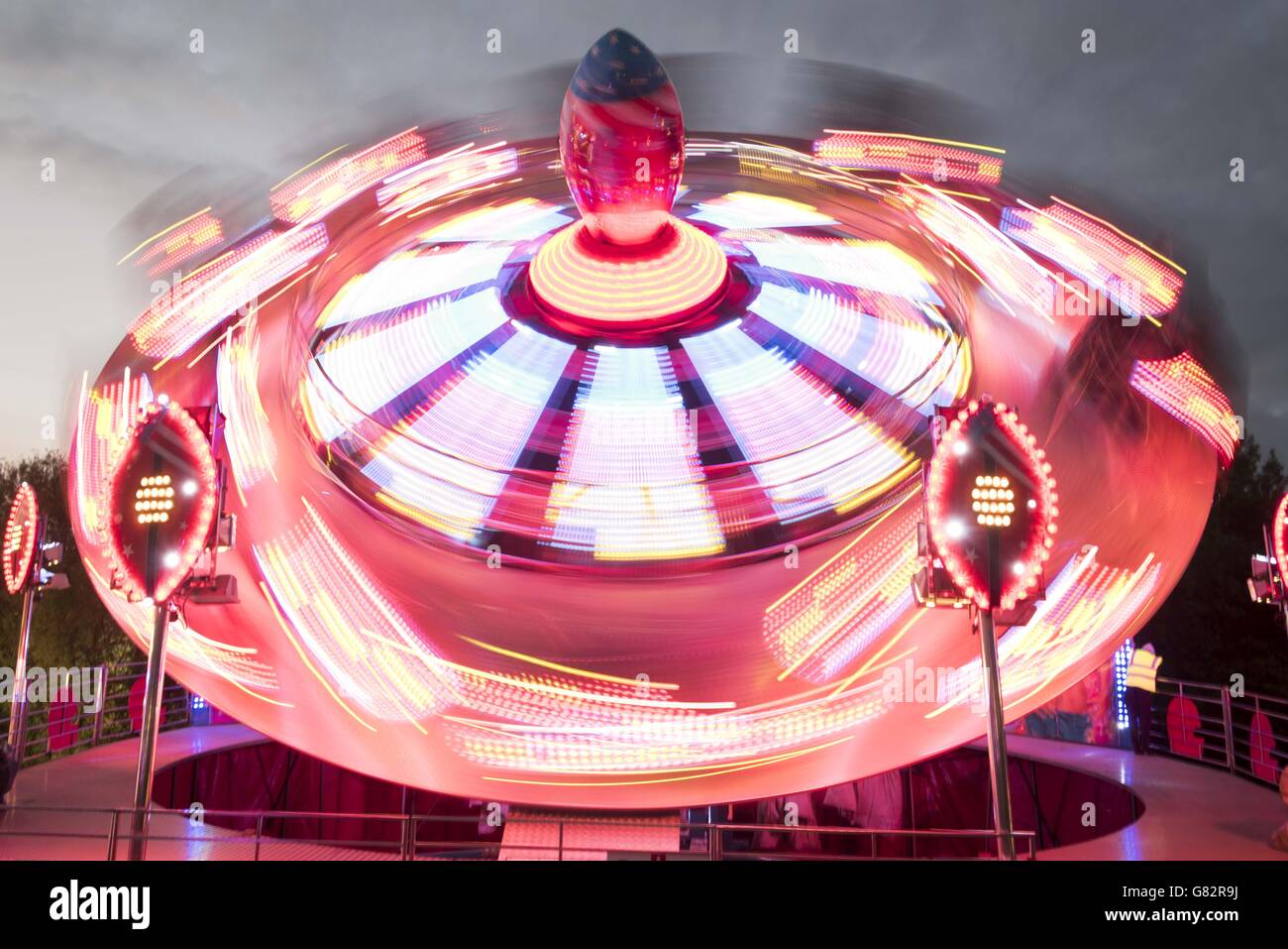 The Superbowl funfair ride on day 4 of the Isle of Wight Festival 2015 ...