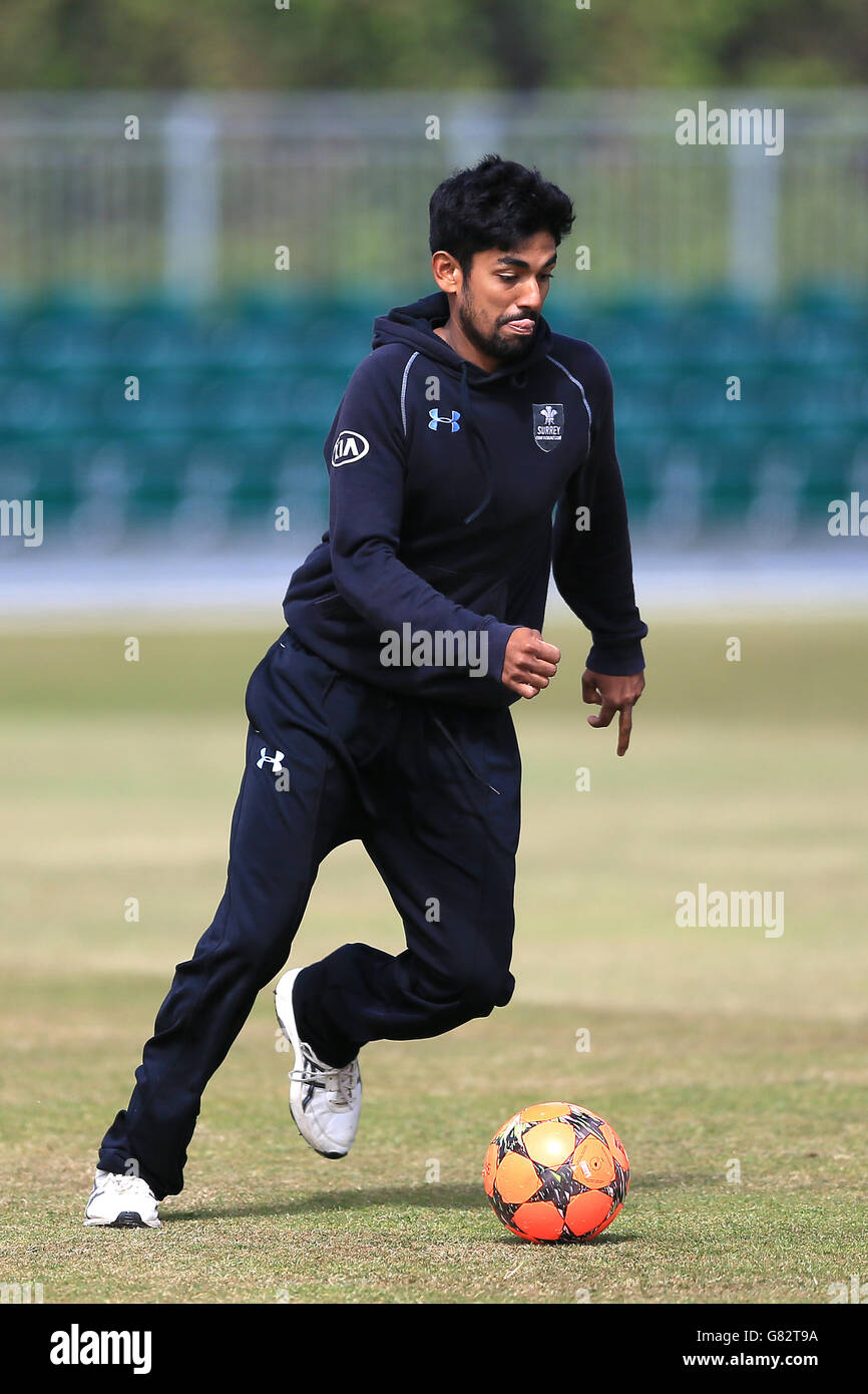 Surrey's Arun Harinath plays football during the warm up Stock Photo ...