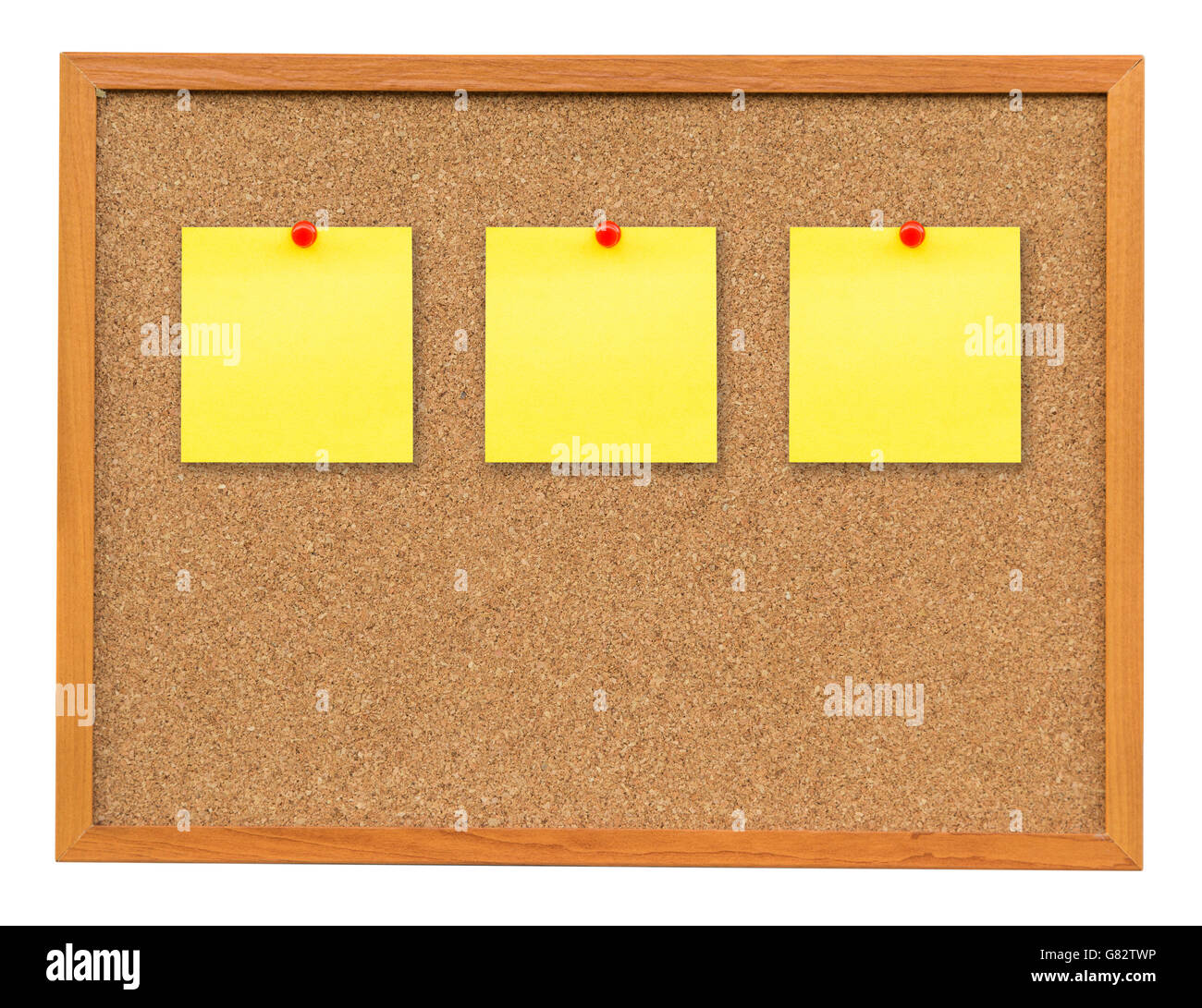 Three note paper on Cork board isolated on white with clipping path ...