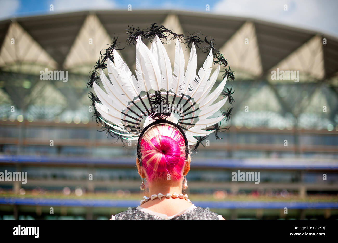 Racegoer Anna Mott looks out over the grandstand during day four of the ...