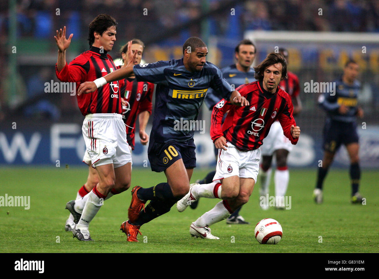 Inter milans adriano bursts through the ac milan midfield hi-res stock ...