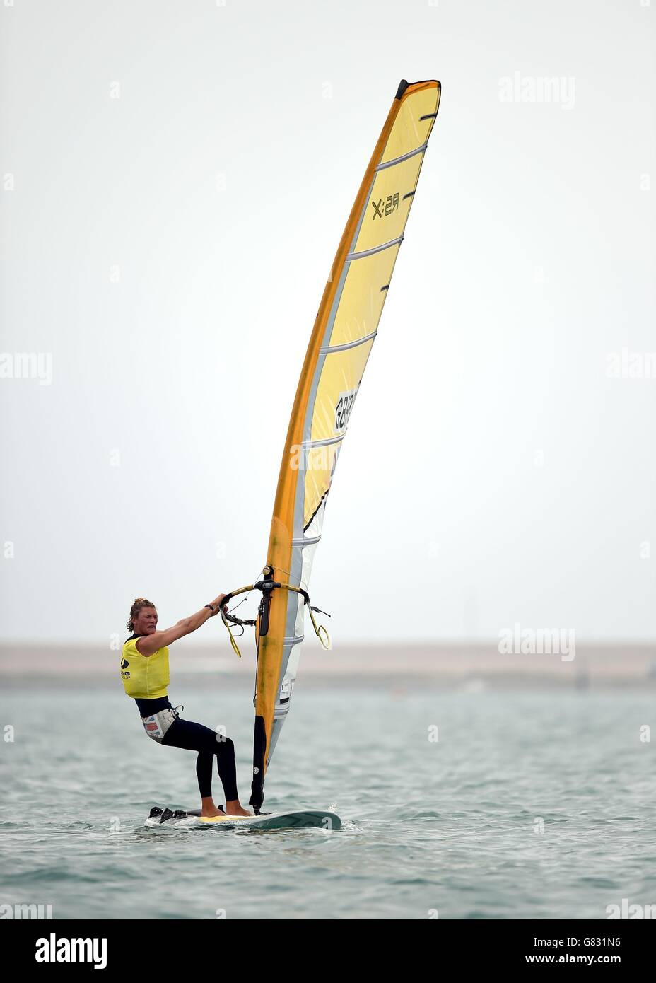 Great Britain's Tom Squires during the Men's RS:X windsurfing on day ...