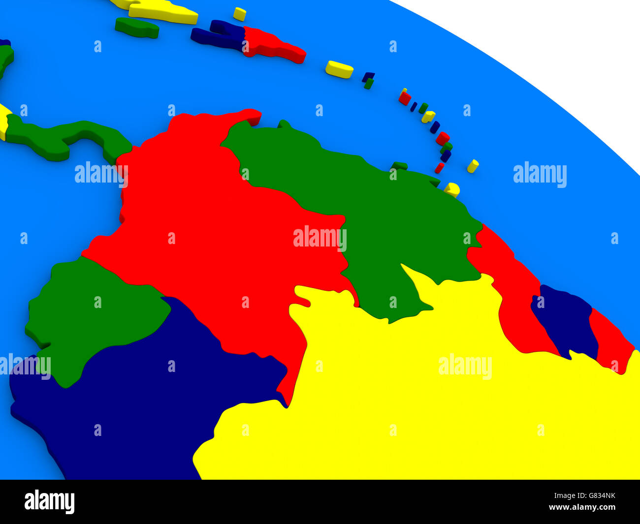 Colombia and Venezuela on colorful political globe. 3D illustration ...