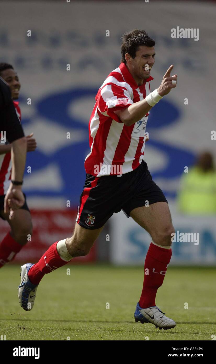 Lincoln City's Richard Butcher celebrates scoring against Macclesfield ...