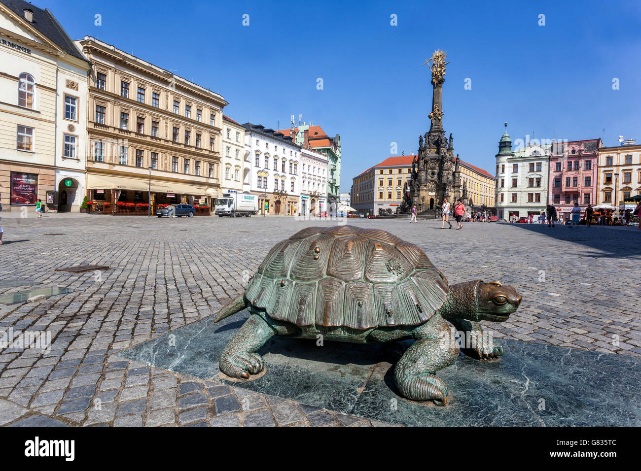 Bronze turtle on Horni Namesti square, Holy Trinity Column Olomouc ...