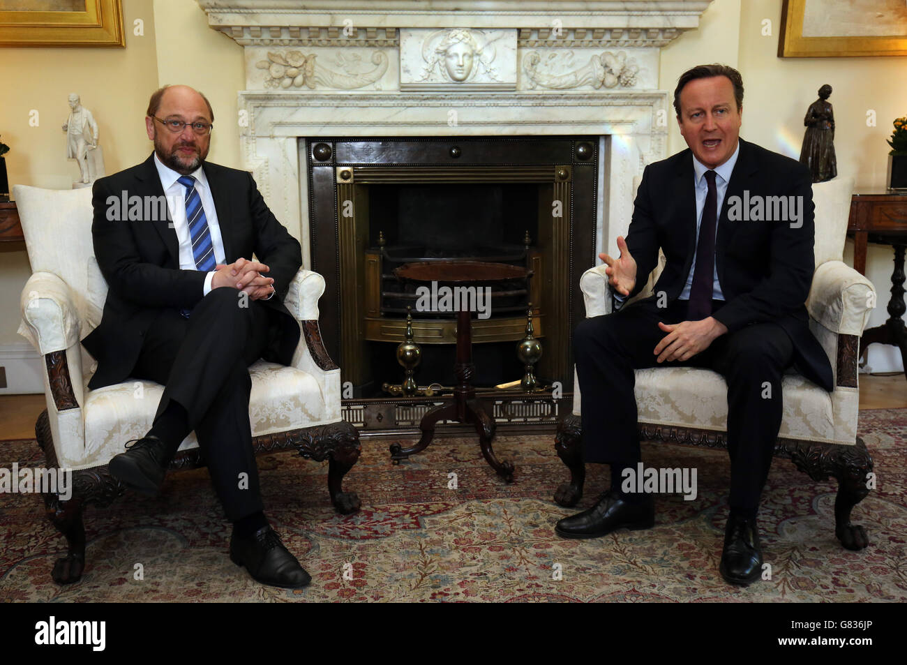 President of the European Parliament, Martin Schultz, (left) speaks ...