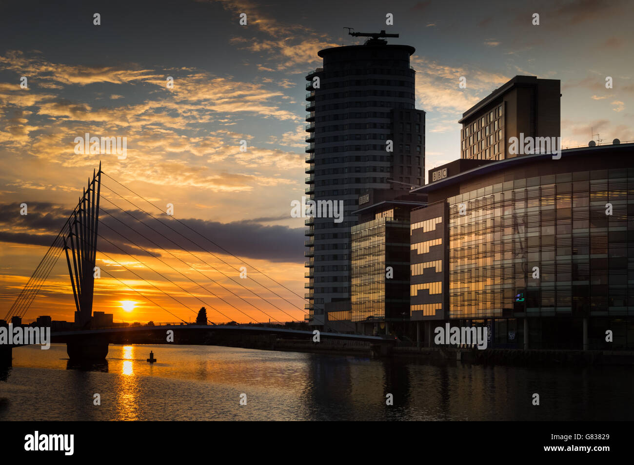 Media City, Salford Quays, Greater Manchester at sunset Stock Photo - Alamy