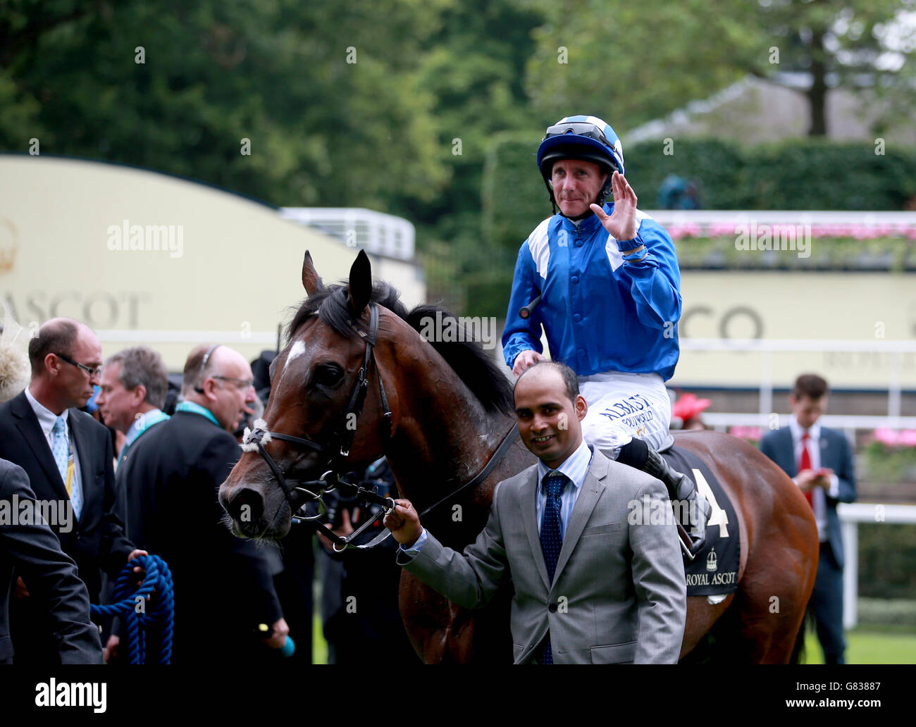 Jockey Paul Hanagan on Mahsoob after winning the Wolferton Handicap ...