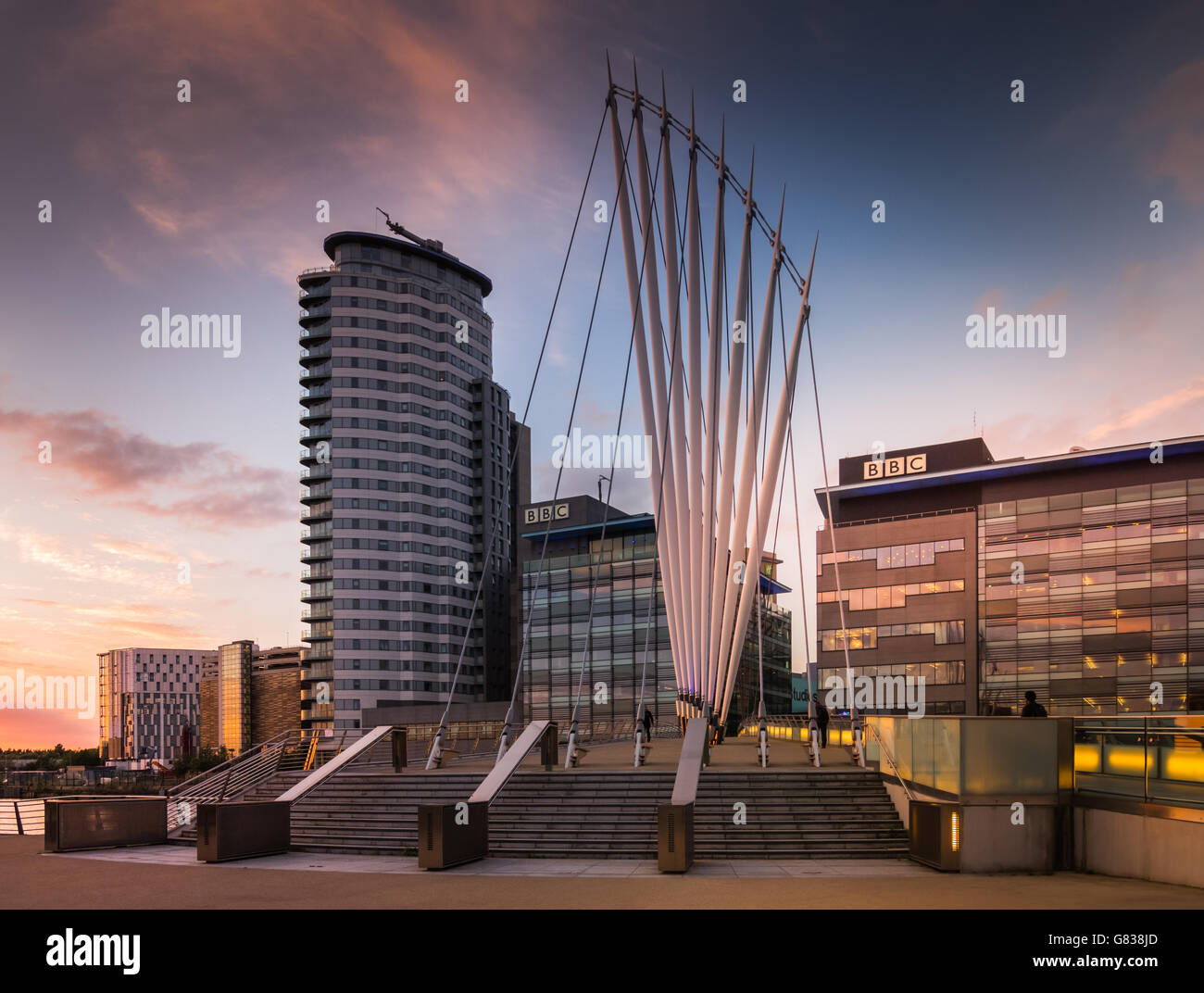 Media City, Salford Quays, Greater Manchester at sunset Stock Photo - Alamy