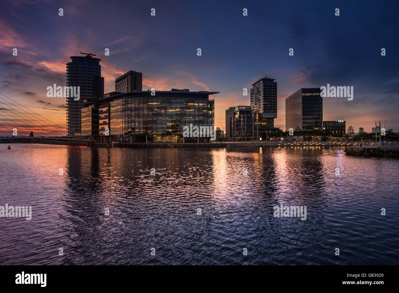 Media City, Salford Quays, Greater Manchester at sunset Stock Photo - Alamy