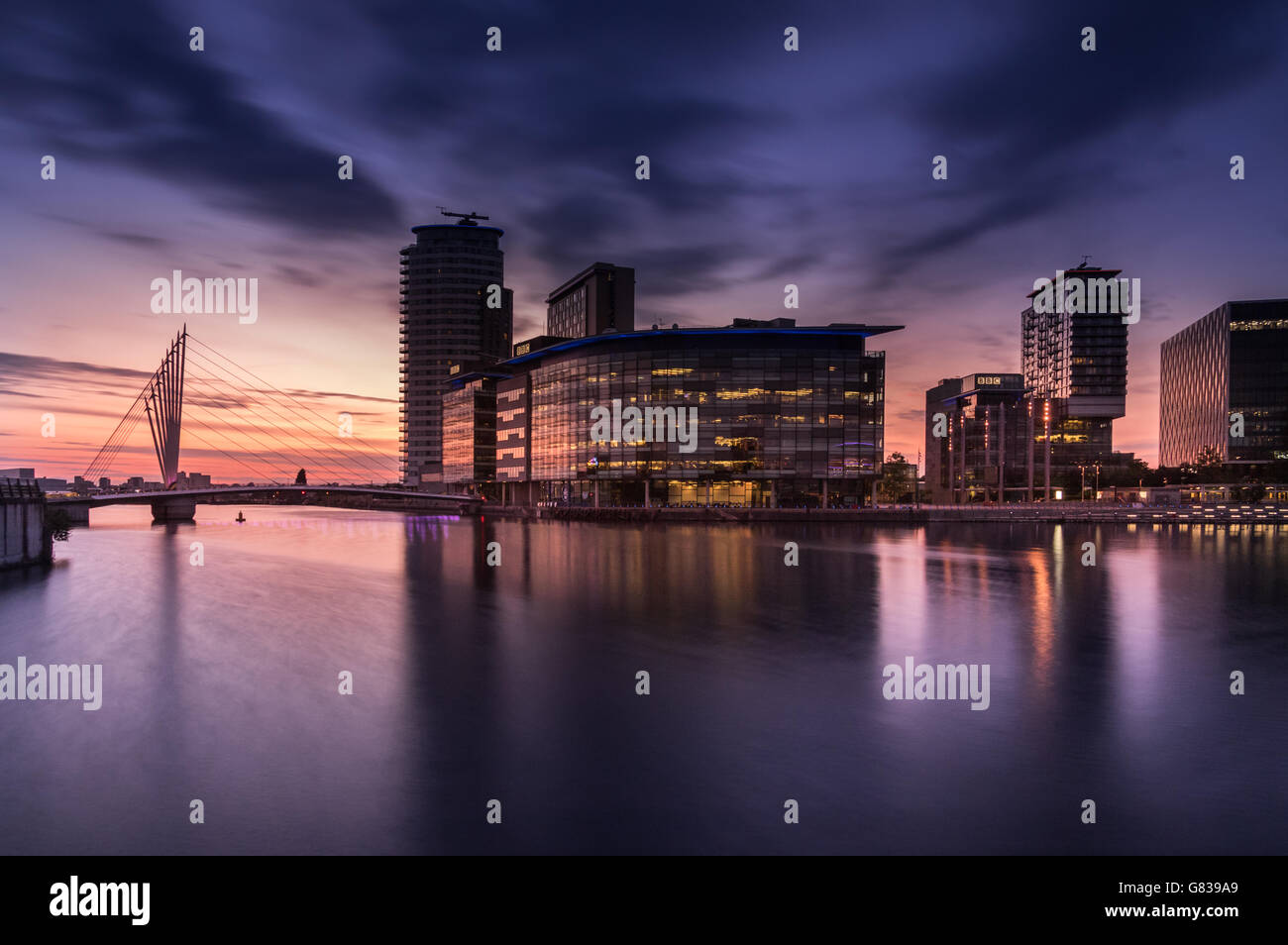 Media City, Salford Quays, Greater Manchester at sunset Stock Photo - Alamy
