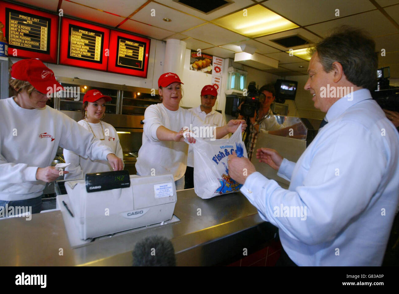 British Prime Minister Tony Blair stops off for a fish and chip lunch ...