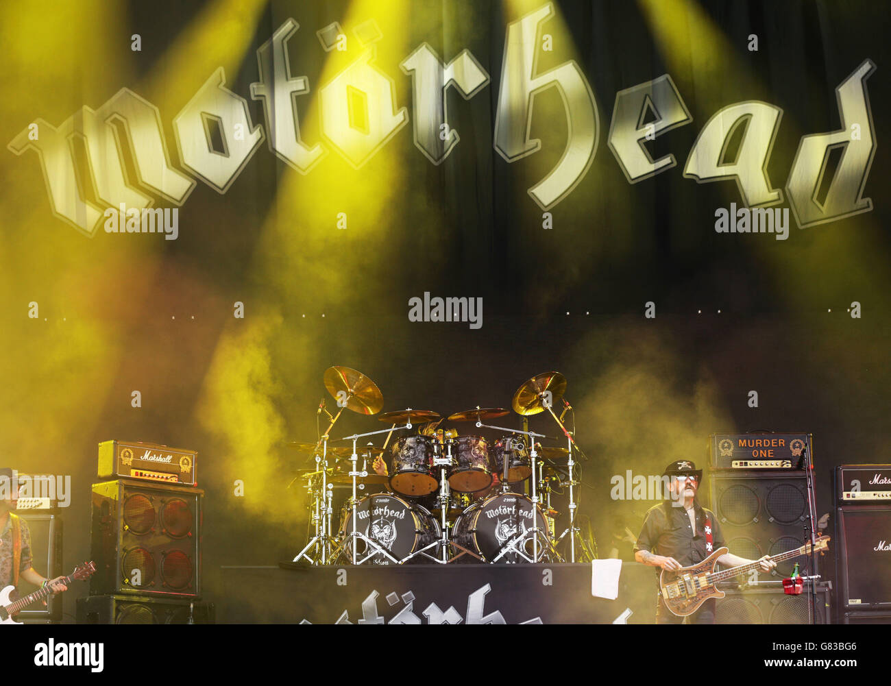 Lemmy Kilmister of Motorhead performing on the Pyramid Stage at the ...