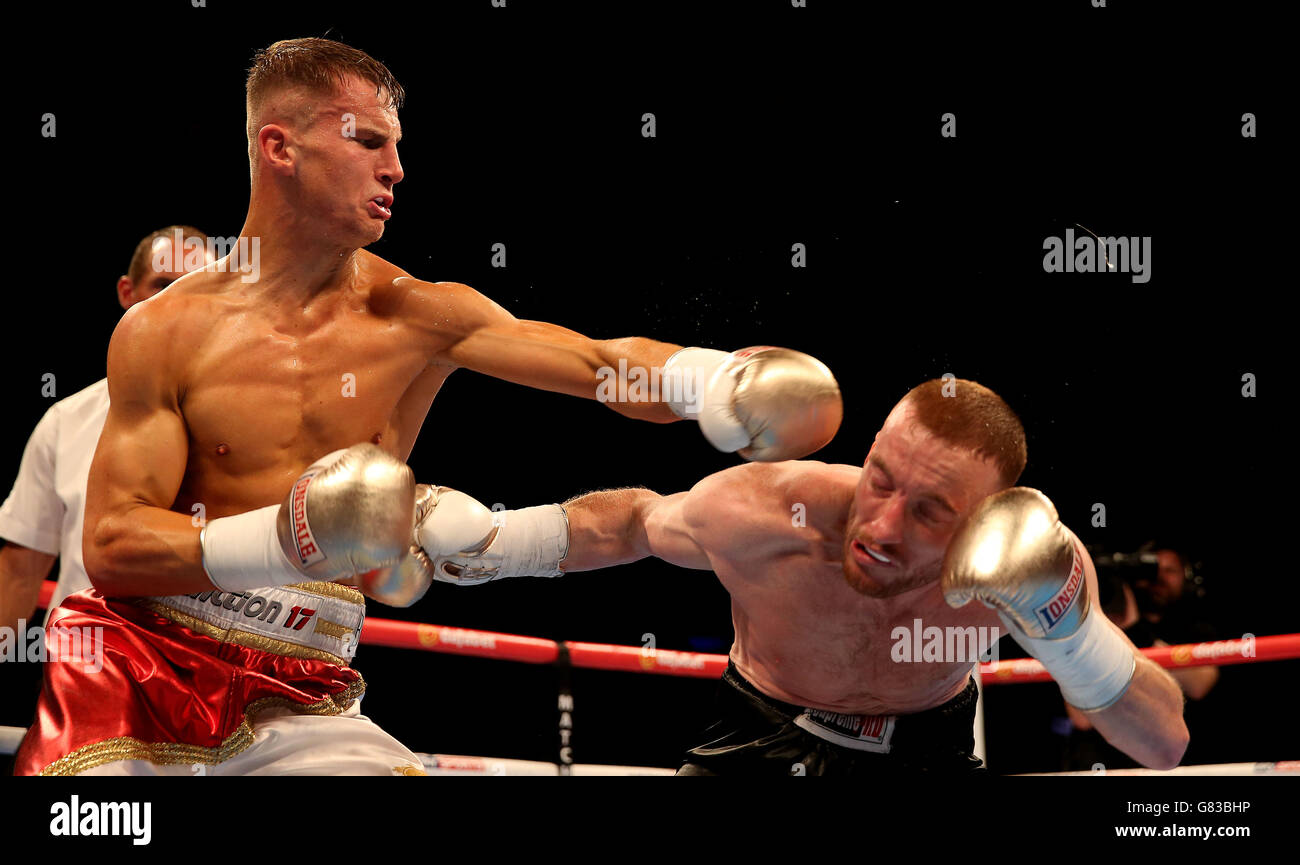 Tommy Martin (left) and Tommy Needham during the Light Welterweight ...