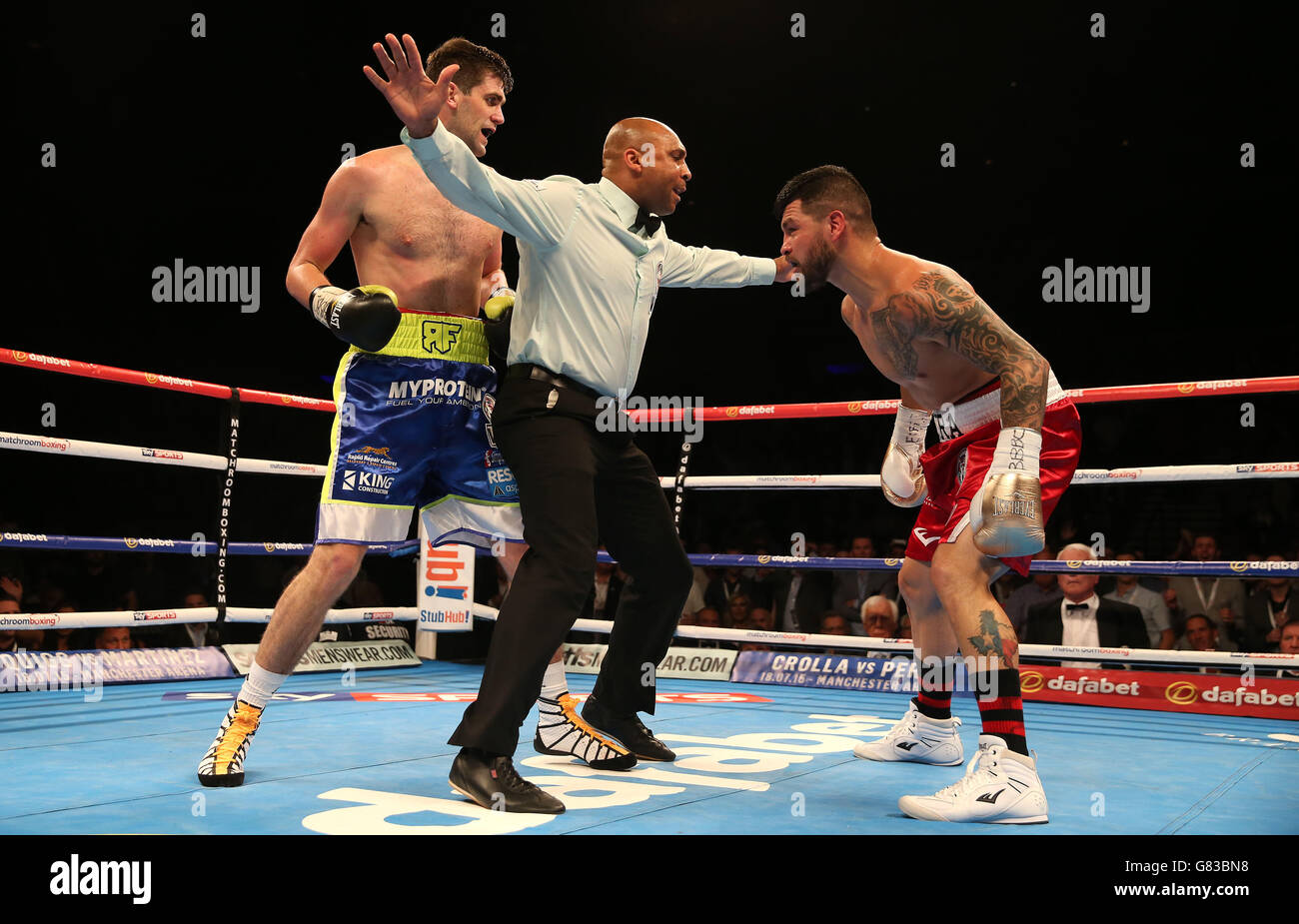 The referee steps in front of Bryan Vera during the Vacant WBC ...