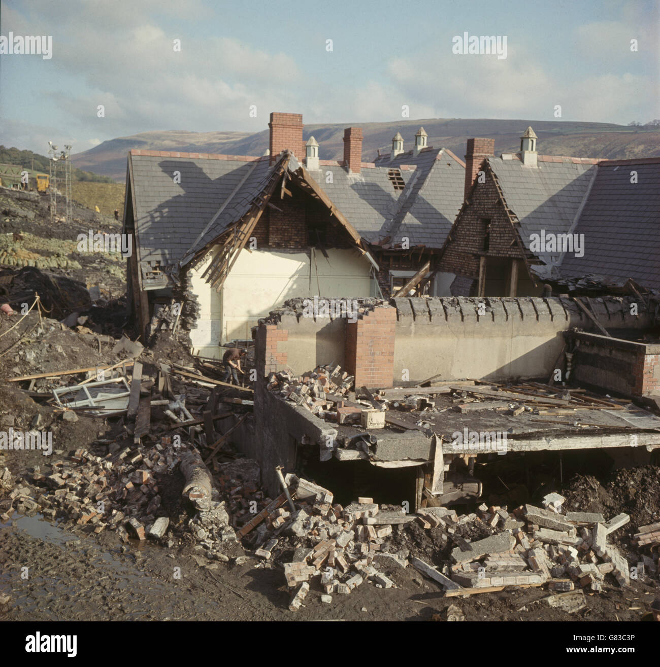 The scene inside the Pantglas Junior School, wrecked when a coal tip ...