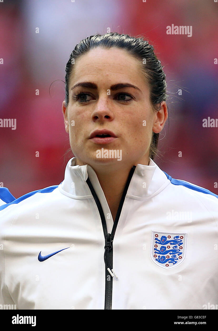 England's Claire Rafferty sings the national anthem prior to the FIFA ...