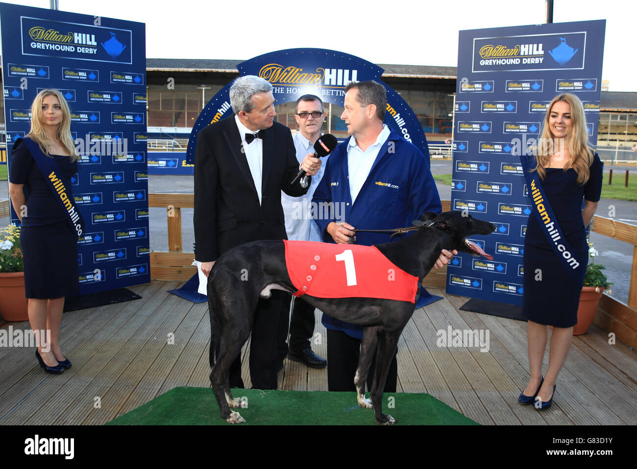 Sky Sports interview trainer Steve Gammon (centre) with dog Jetstream ...