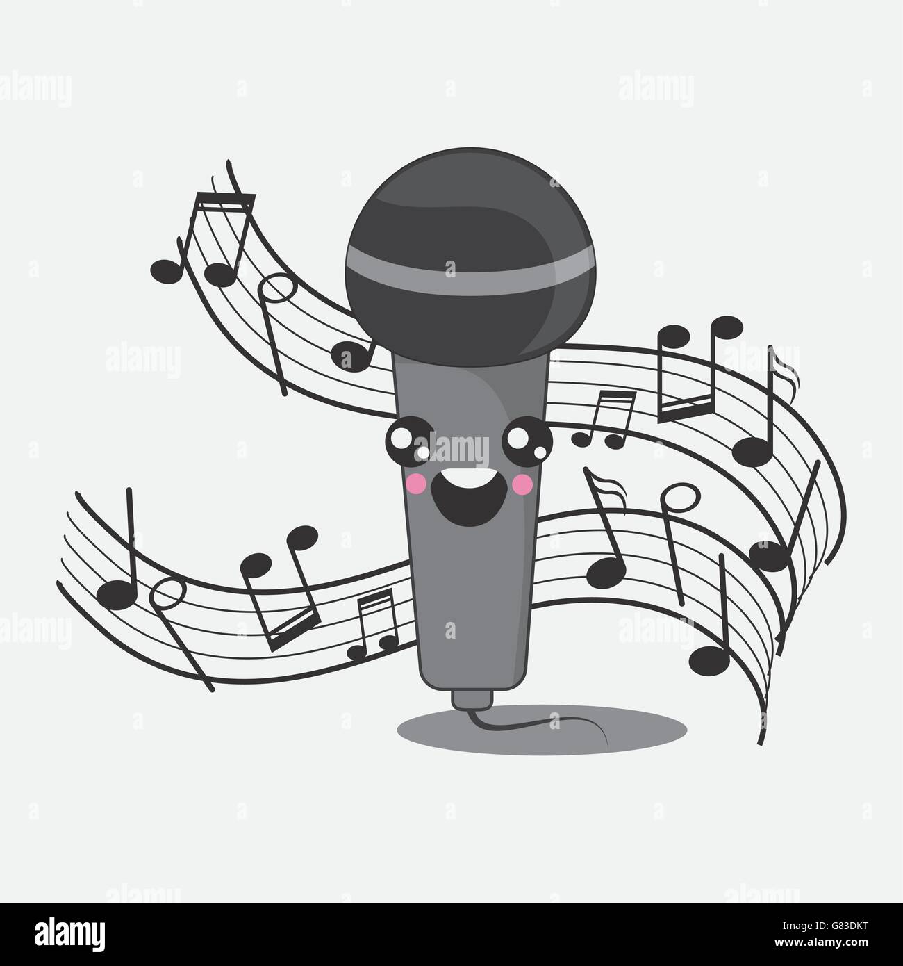 Cartoon Microphone With Music Notes