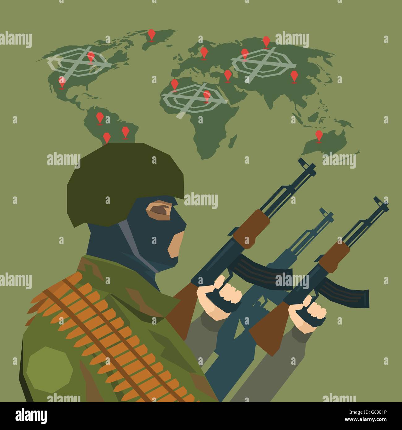 Armed Terrorist Over World Map Terrorism Concept Stock Vector Image ...
