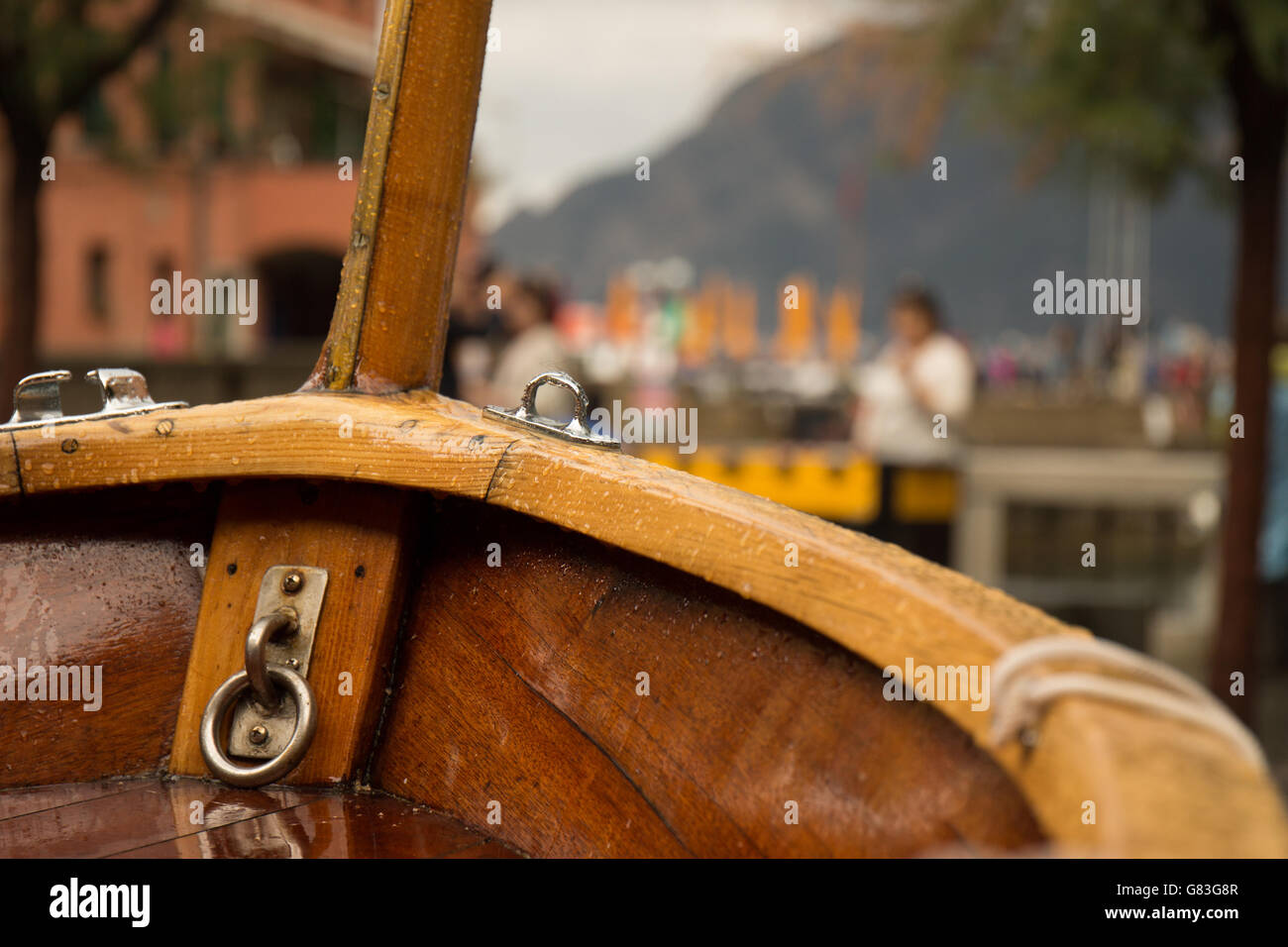 Bow of an old wooden sail boat in Cinque Terre Italy Stock Photo - Alamy