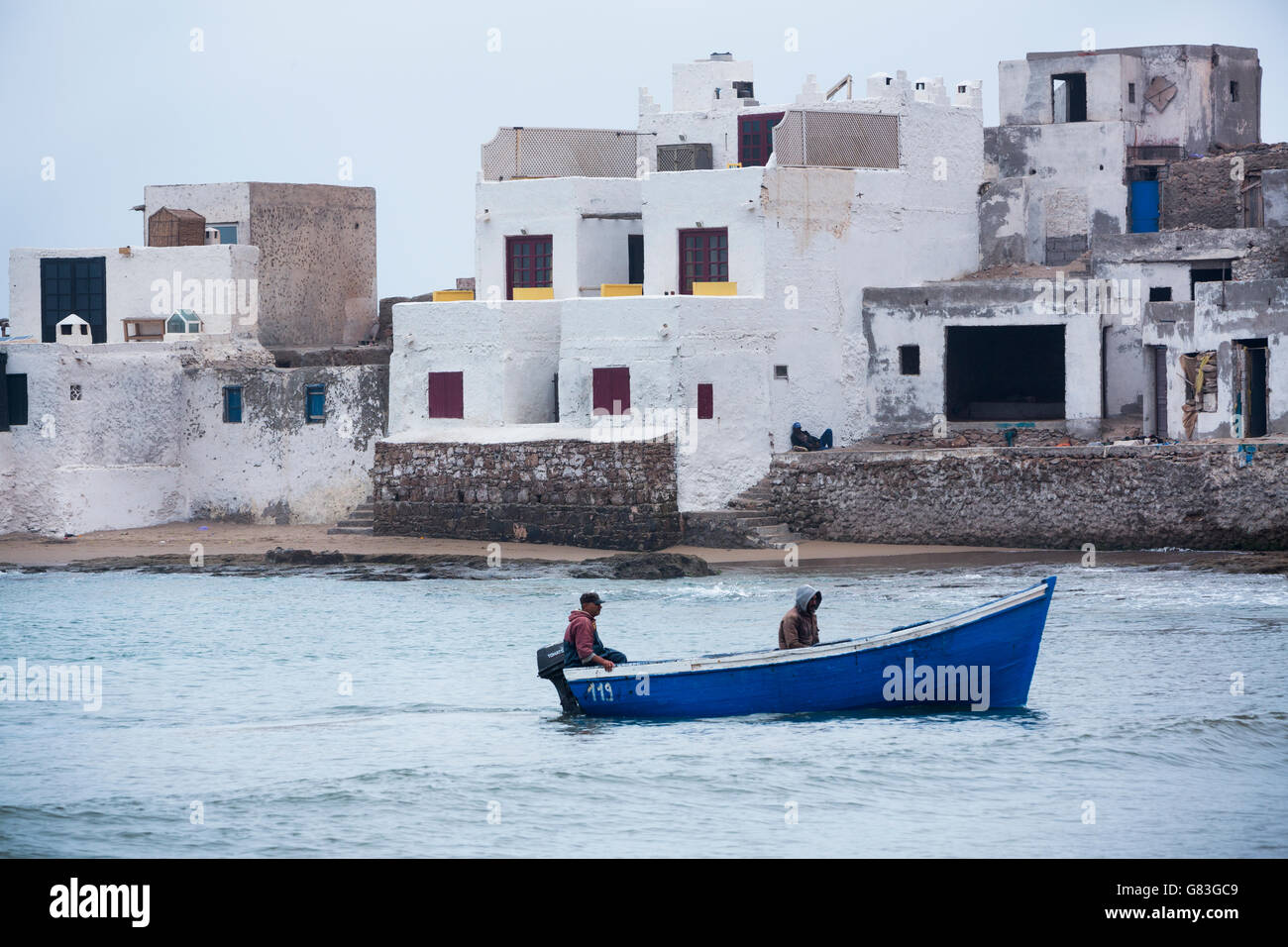 Fisherman land ashore in Tifnit beach near Agadir, Morocco Stock Photo ...