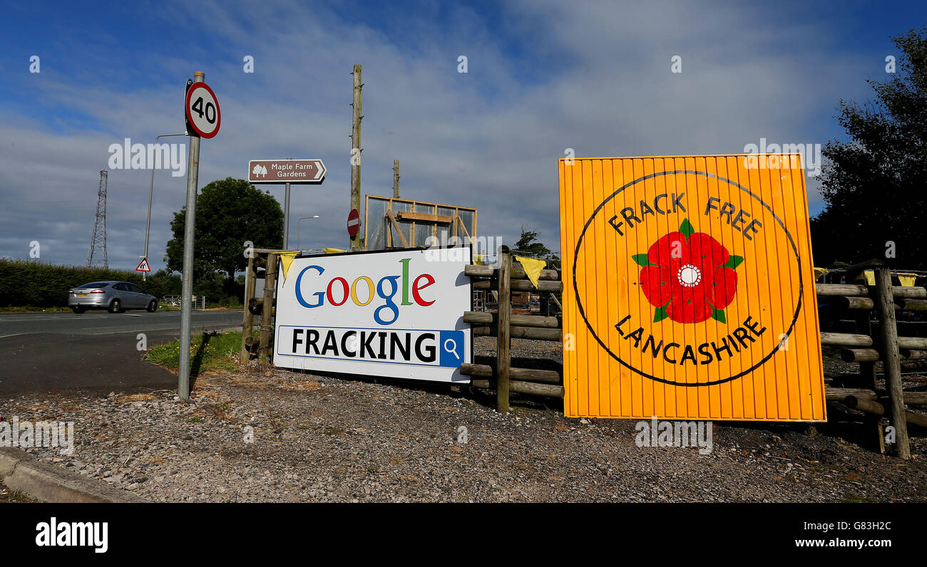 Anti-fracking signs in the village of Little Plumpton, Lancashire, as ...