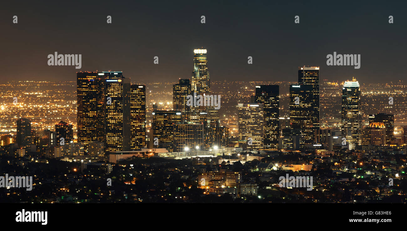 Los Angeles downtown buildings at night Stock Photo - Alamy