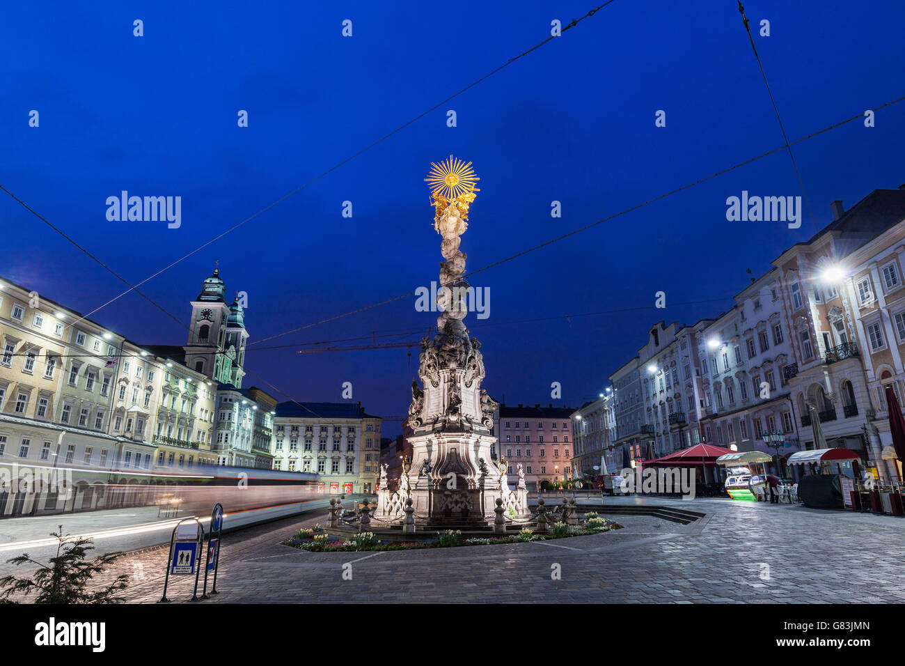 Column on Hauptplatz in Linz Stock Photo - Alamy