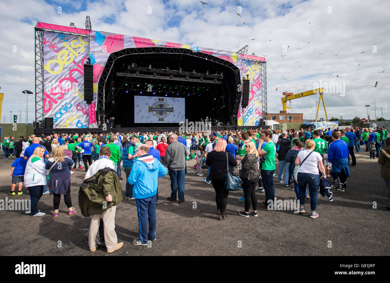 Northern Ireland fans at the Titanic Fanzone stage ahead the Northern ...