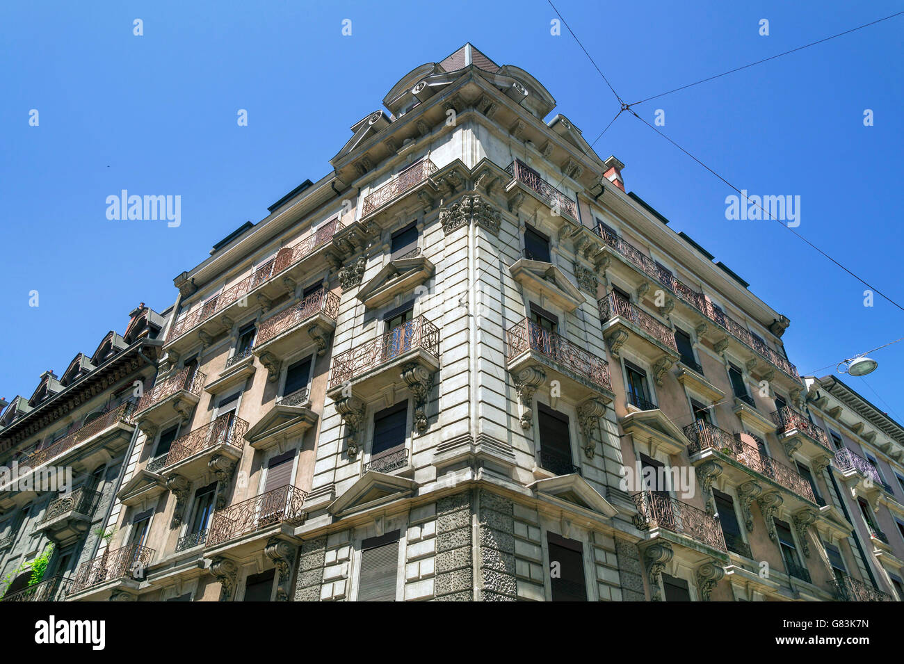 Building architecture close up in Geneva city, Switzerland Stock Photo ...