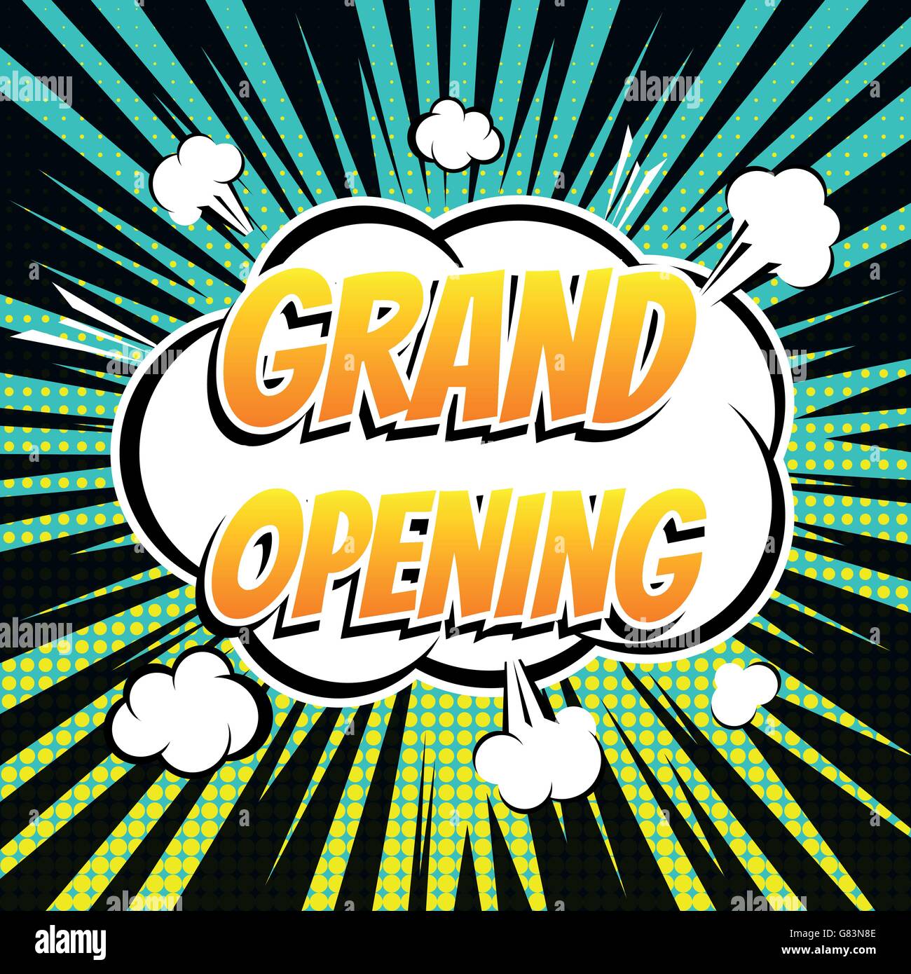 Grand opening comic book bubble text retro style Stock Vector Image ...