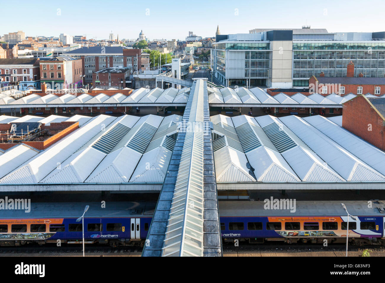 Nottingham Railway Station and the city beyond from above, Nottingham ...