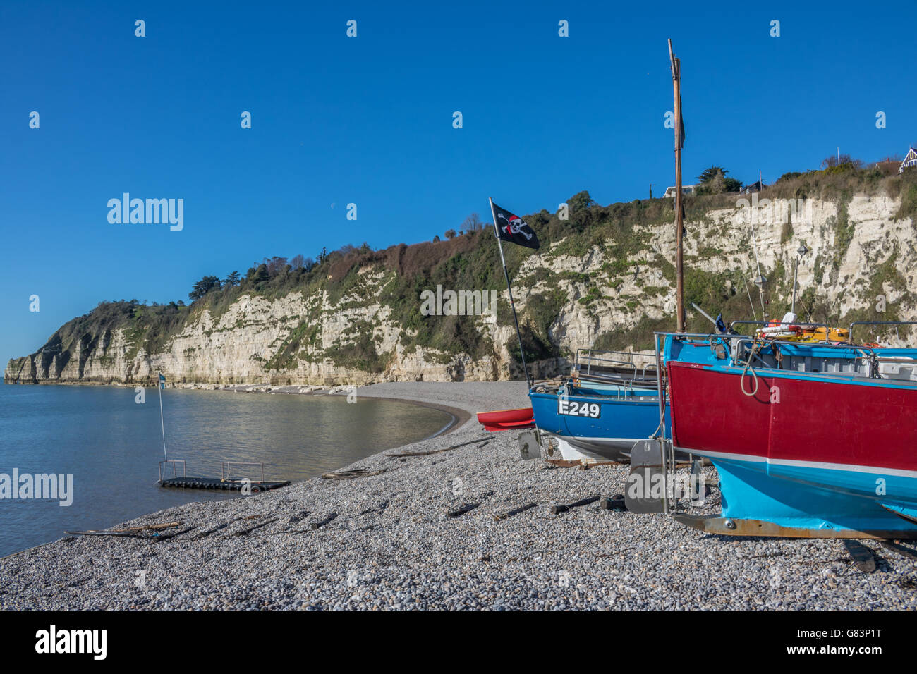 England Devon Beer Fishing boats on the beach Adrian Baker Stock Photo ...