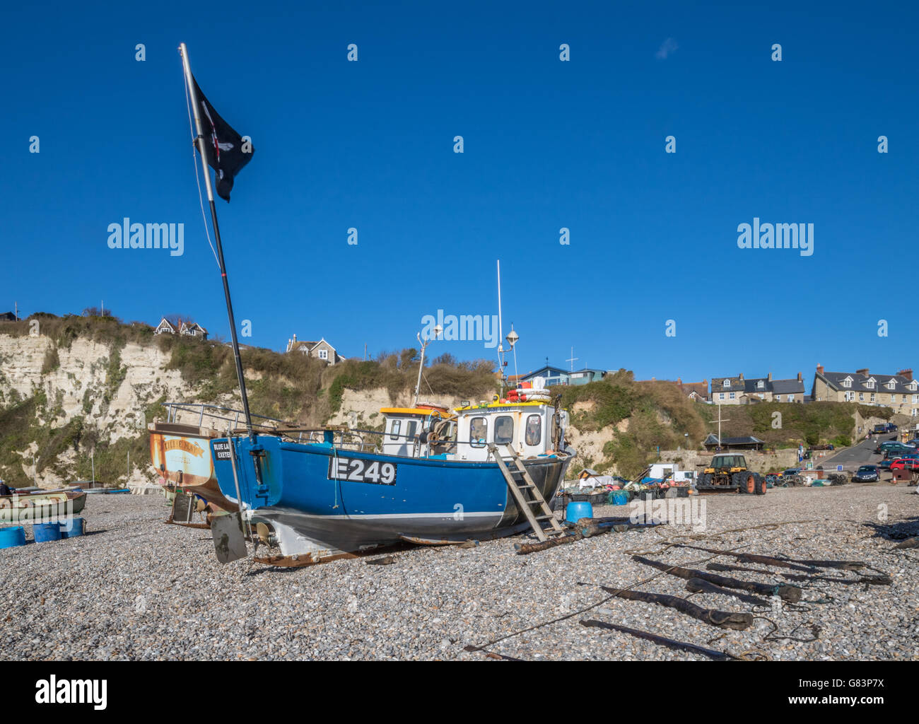 England Devon Beer Fishing boats on the beach Adrian Baker Stock Photo ...