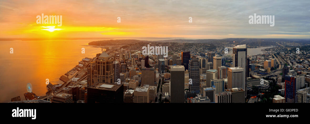 Seattle rooftop panorama view with urban architecture at sunset Stock ...