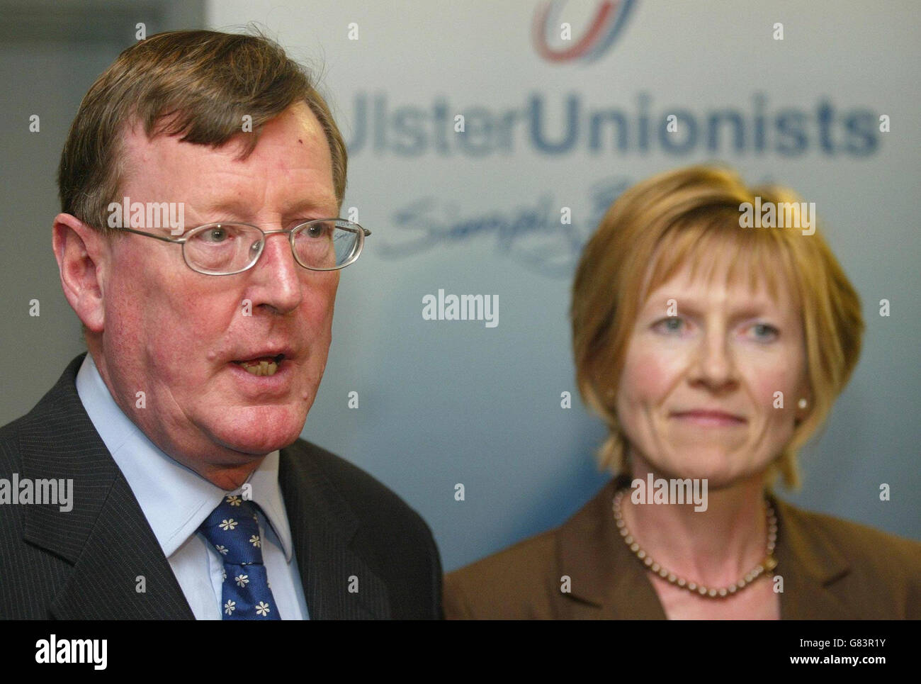 Ulster Unionist Leader David Trimble with Lady Sylvia Hermon speaking ...
