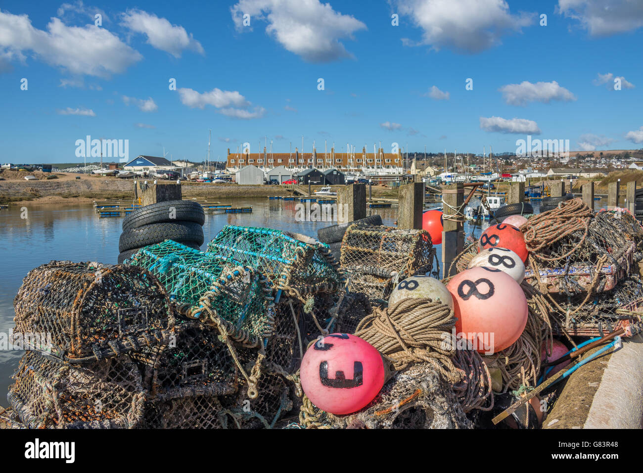 England Devon Seaton Lobster pots ropes and floats on the quay Adrian ...