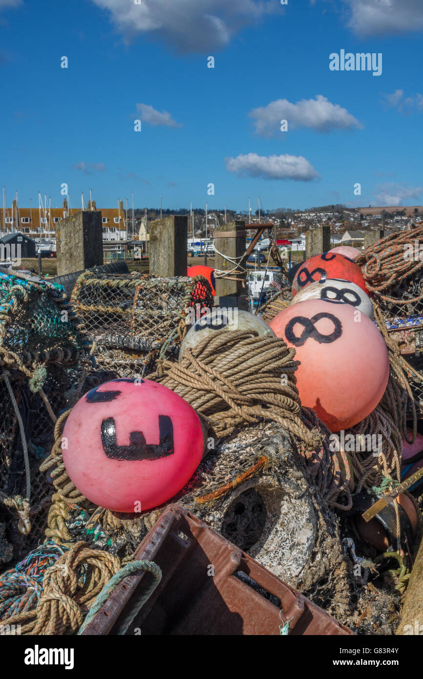 England Devon Seaton Lobster pots ropes and floats on the quay Adrian ...